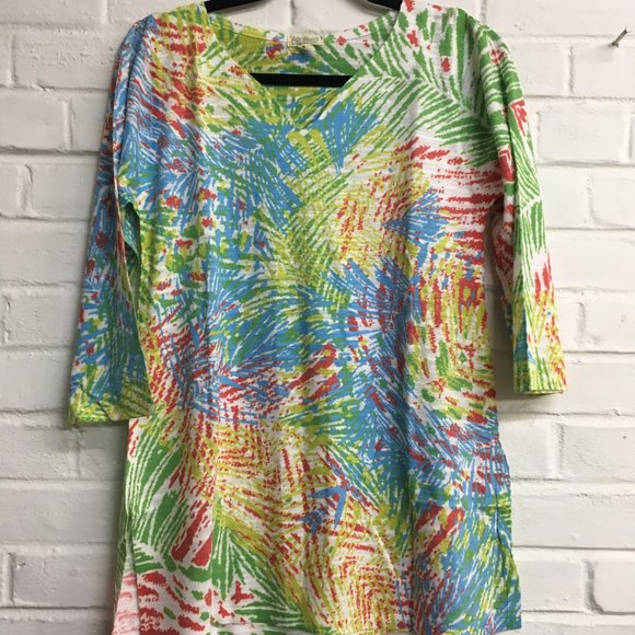 Atelier 5 | Tops | Curved Notch Neck Opening Tunic In Multicolor | Poshmark